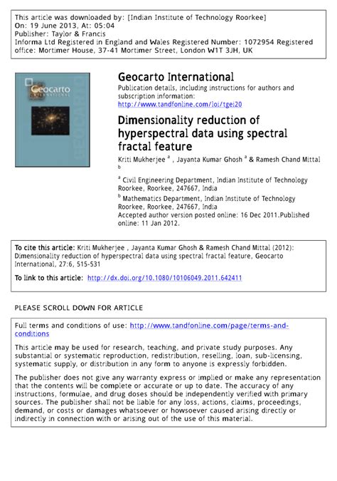 Pdf Dimensionality Reduction Of Hyperspectral Data Using Spectral Fractal Feature