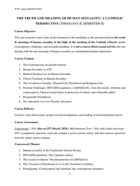 Human Sexuality Course Outline Feb May 2024 Download Free Pdf