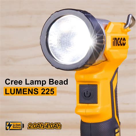 Ingco Led Work Light 20v Cordless Cree Lamp With Adjustable Head And