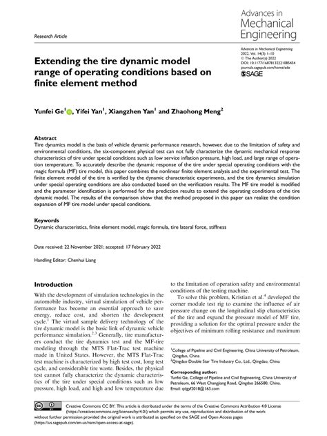 Pdf Extending The Tire Dynamic Model Range Of Operating Conditions