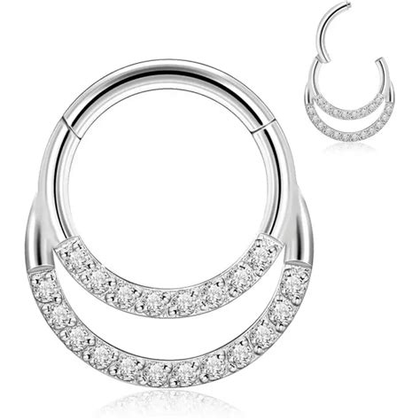 Double Hoop Frontal Cz Surgical Steel Hinged Segment Ring