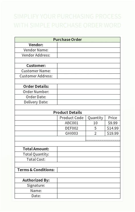 simplify your purchasing process with simple purchase order word excel