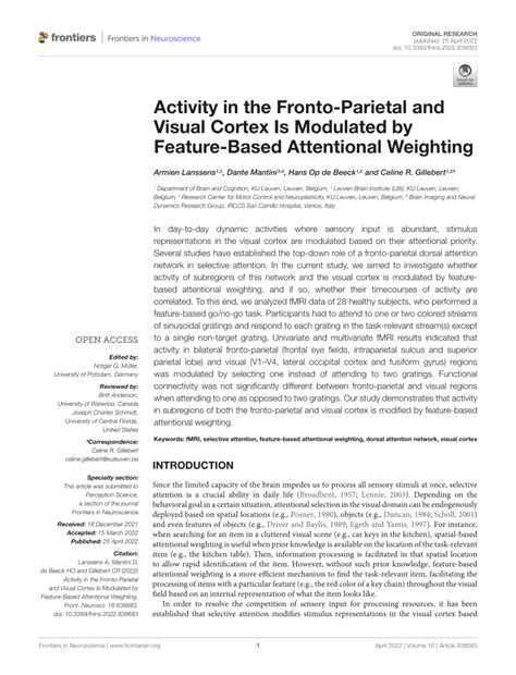 Pdf Activity In The Fronto Parietal And Visual Cortex Is Modulated By