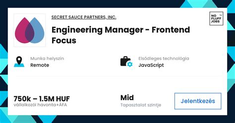 Engineering Manager Frontend Focus Állás Frontend Secret Sauce