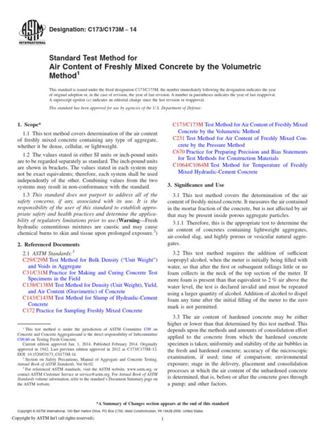 C173 C173m 14 Standard Test Method For Air Content Of Freshly Mixed Concrete By The Volumetric