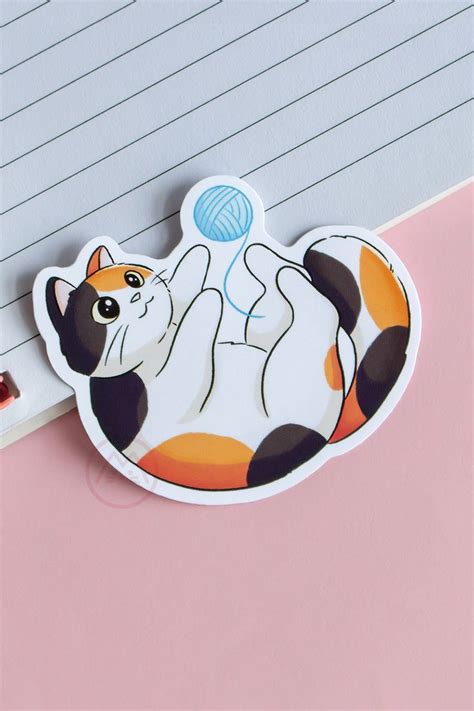 Calico Cat Sticker Cute Playing Cat Sticker Laptop Stickers T For