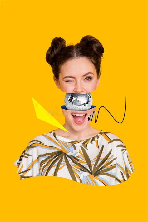 Collage 3d Image Of Pinup Pop Retro Sketch Of Happy Smiling Lady Open