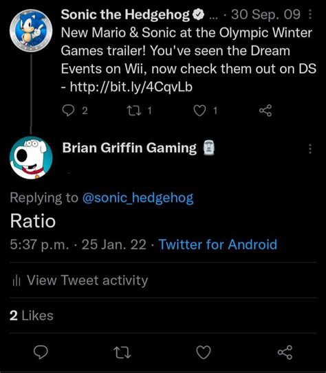 I Ratiod The Official Sonic Twitter Account Rnotinteresting