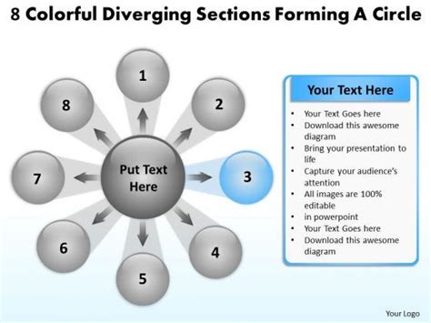 Colorful Diverging Sections Forming A Circle Circular Flow Process Chart PowerPoint Slides