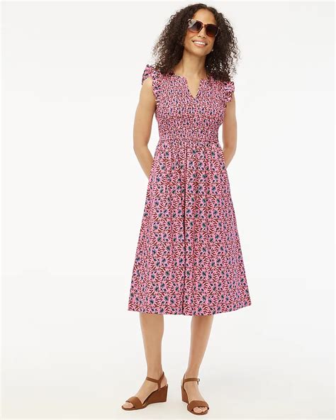 Factory Smocked Flutter Sleeve Midi Dress For Women