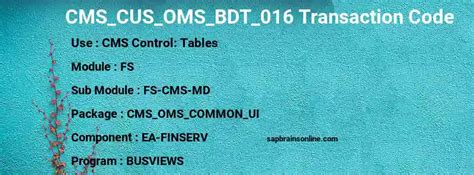 CMS CUS OMS BDT 016 SAP Tcode For CMS Control Tables