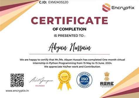 Abyan Hussain On Linkedin Pythonprogramming Internship Encryptix