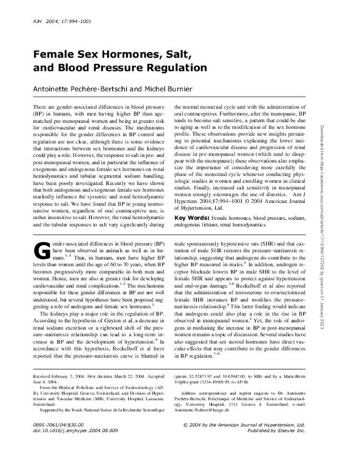Pdf Female Sex Hormones Salt And Blood Pressure Regulation Michel