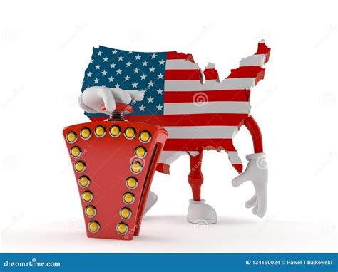 USA Character Pushing Quiz Button Stock Illustration Illustration Of