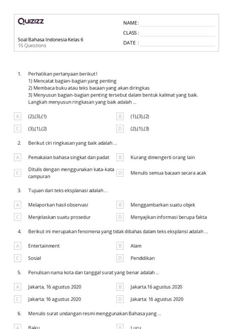 50 Lembar Kerja Menulis Surat Untuk Kelas 6 Di Quizizz Gratis
