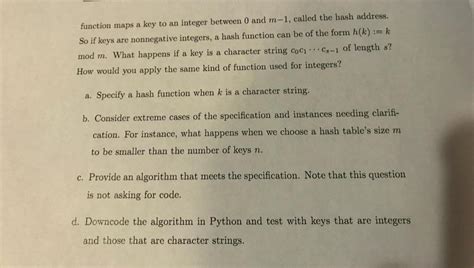Solved Function Maps A Key To An Integer Between 0 And M−1