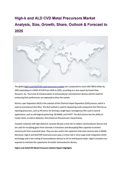 High K And Ald Cvd Metal Precursors Market Boosting Growth Trends And