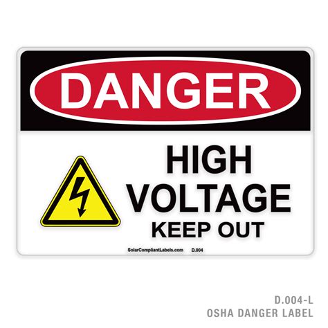 Danger High Voltage Keep Out 004 Osha Label Solar Compliant Labels