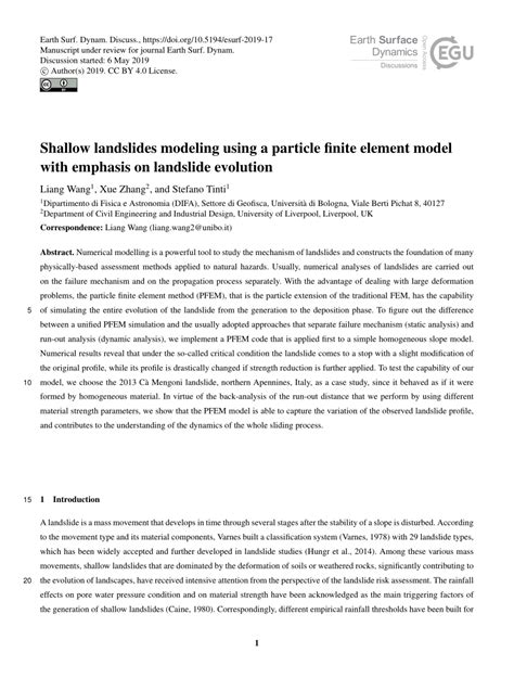 pdf shallow landslides modeling using a particle finite element model