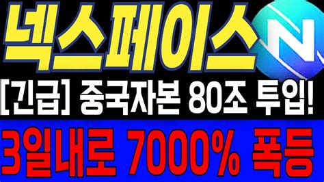넥스페이스 넥스페이스 코인 긴급 중국자본 80조 투입했습니다 3일내로 7000 폭등합니다 실시간으로 세력정보 알려드립니다 넥스페이스 넥스페이스코인 넥스페이스