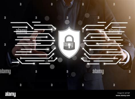 Cyber Security Network Padlock Icon And Internet Technology Networking Businessman Protecting