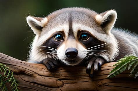 Premium Photo A Raccoon With A Black Nose And Blue Eyes Looking Out