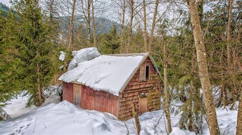 Обои лес зима домик 1920x1080 Full Hd от Photomonstr картинки на рабочий стол и заставки