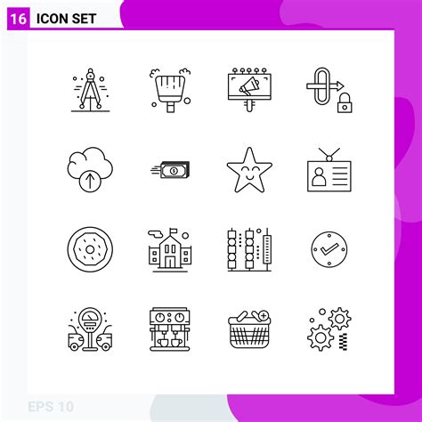 Set Of 16 Vector Outlines On Grid For Business Upload Billboard Data Security Editable Vector