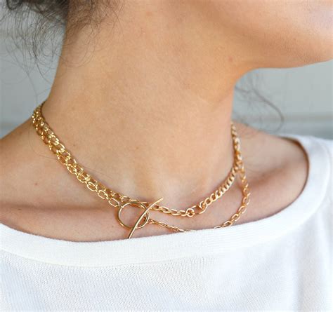 Gold Statement Toggle Necklace Toggle Choker Thick Chain Etsy
