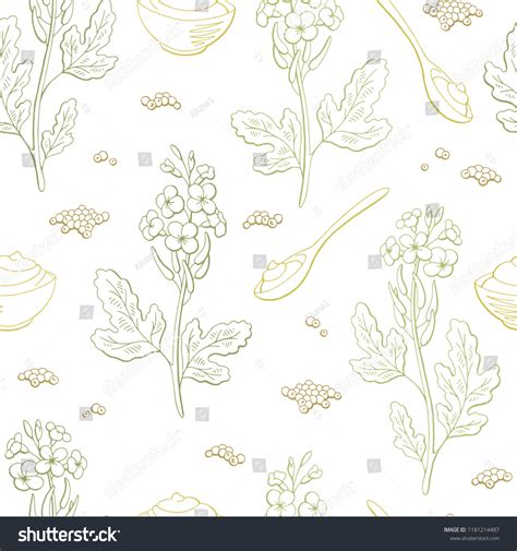 Mustard Plant Graphic Color Seamless Pattern Stock Vector Royalty Free