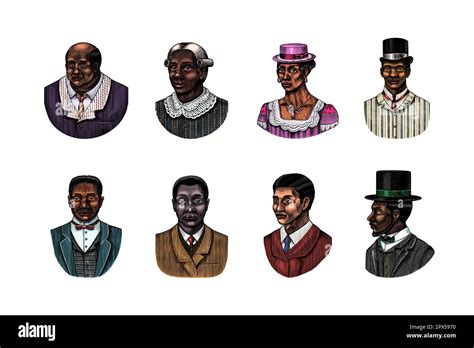 Elegant Man Male Face Afro American Gentlemen Victorian Era Fashion