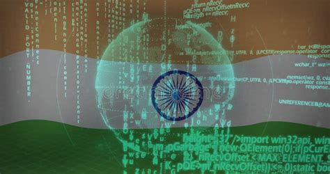 indian flag with digital data and binary code overlaying globe