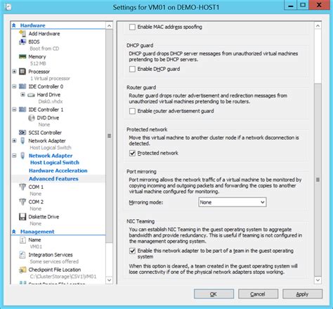 create a nic team inside of a hyper v virtual machine
