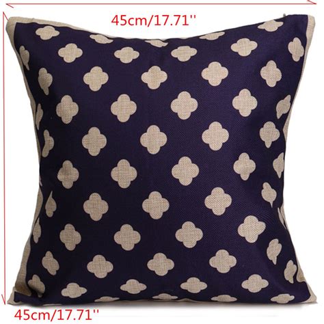 Blue Geometric Cotton Linen Pillow Cases Waist Cushion Cover Home Sofa