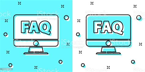 녹색과 흰색 배경에 격리 된 검은 선 컴퓨터 모니터 및 Faq 아이콘 조정 서비스 설정 유지 보수 수리 고정 임의 동적 셰이프