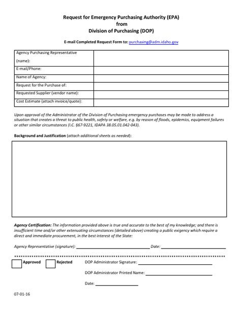 Idaho Request For Emergency Purchasing Authority Epa Fill Out Sign Online And Download Pdf