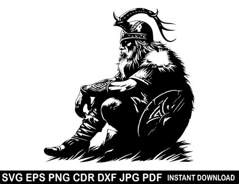 Viking Svg Eps Png Dxf Viking Tattoo Barbarian Decor Horns Silhouette Odin Decor Norse