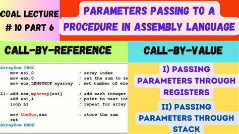 COAL Lecture 10 Part 06 Parameters Passing To Procedures In Assembly