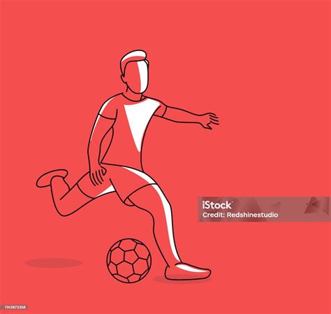 축구 선수가 공을 차기 손으로 그린 실루엣 그림 벡터 배경입니다 일러스트레이션에 대한 스톡 벡터 아트 및 기타 이미지