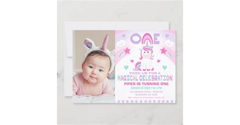 Girls Pink Rainbow Magical Unicorn 1st Birthday Invitation Zazzle
