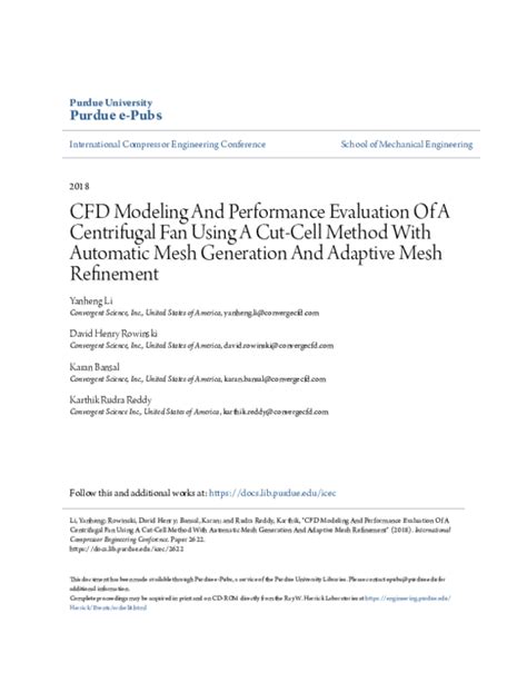 Pdf Cfd Modeling And Performance Evaluation Of A Centrifugal Fan