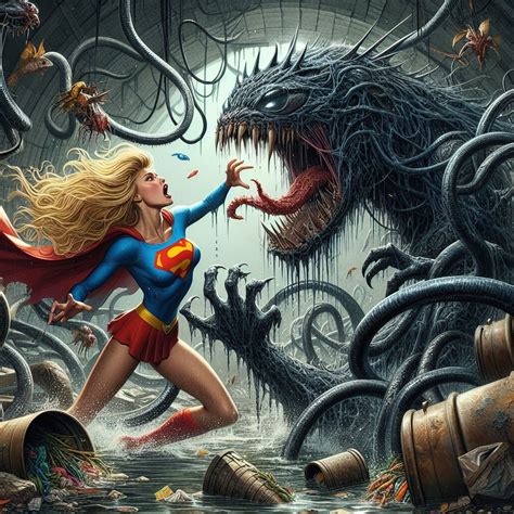 Supergirl Battling The Sewer Monster By Necromancer Rev On Deviantart