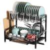 JASIWAY 2 Tier Metal Standing Dish Rack In Black With 5 Cup Holder J