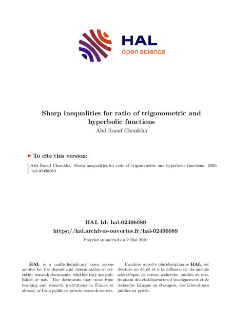 Pdf Sharp Inequalities For Ratio Of Trigonometric And Hyperbolic Functions