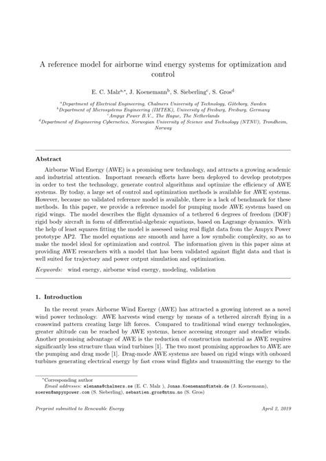 Pdf A Reference Model For Airborne Wind Energy Systems For Optimization And Control