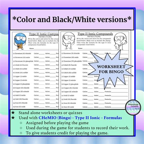 Chemistry Worksheet Type Ii Ionic Compounds Formulas With Answer Key