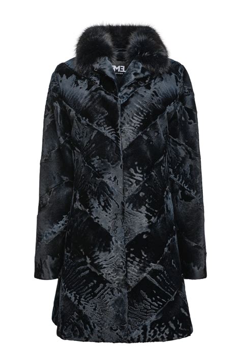 Em El Womens Navy Blue Russian Broadtail And Sable Fur Coat Ml Furs