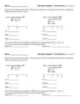 Geometry Chapter 1 Quizzes By Justin Roche Teachers Pay Teachers