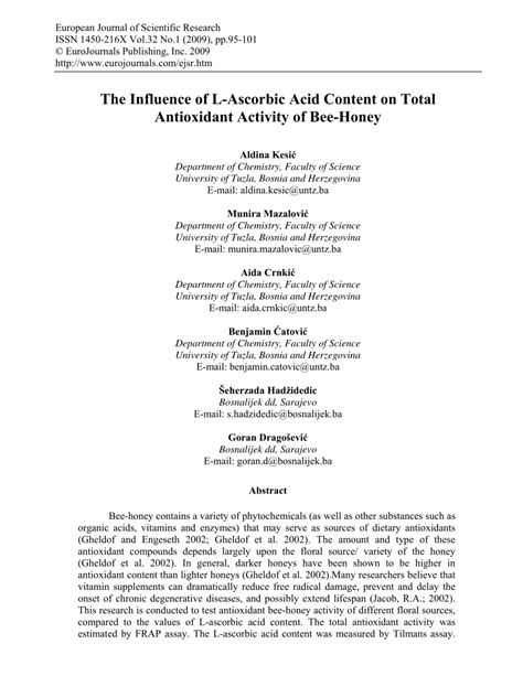 Pdf The Influence Of L Ascorbic Acid Content On Total Antioxidant