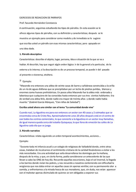 Ejercicios DE Redaccion DE Parrafos A00112013 EJERCICIOS DE REDACCION